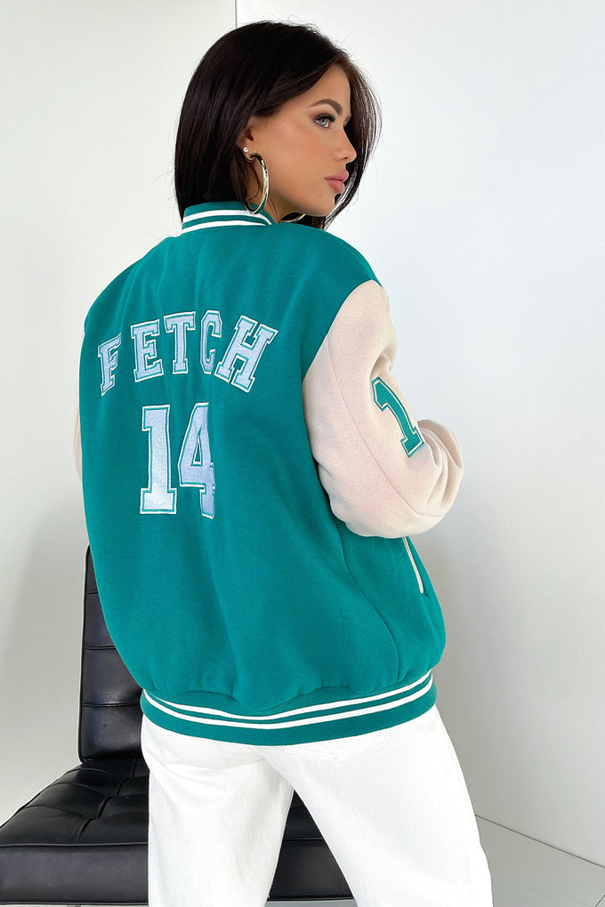 Varsity Oversized Jacket - Teal / Beige – Thats So Fetch UK